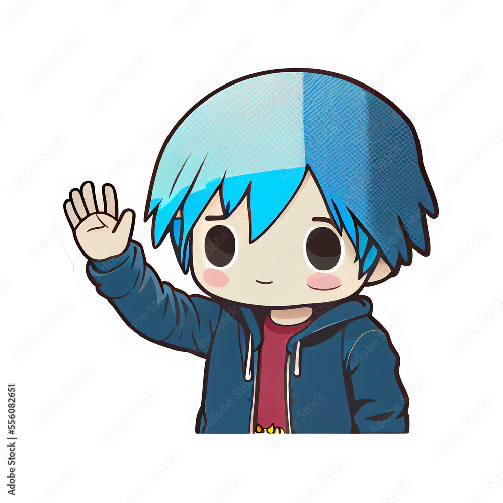 Anime girl saying hi and waving hand to greet person with smile face ...