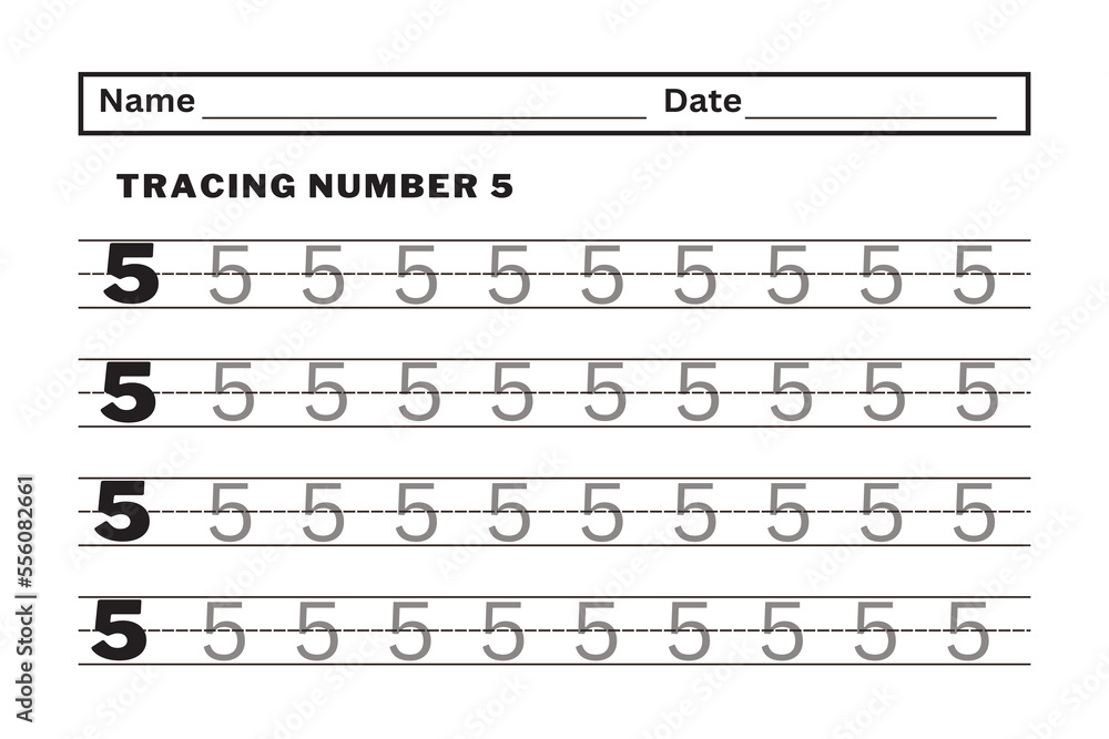 Writing practice number Five printable worksheet for preschool ...