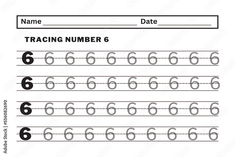 Writing practice number six printable worksheet for preschool ...