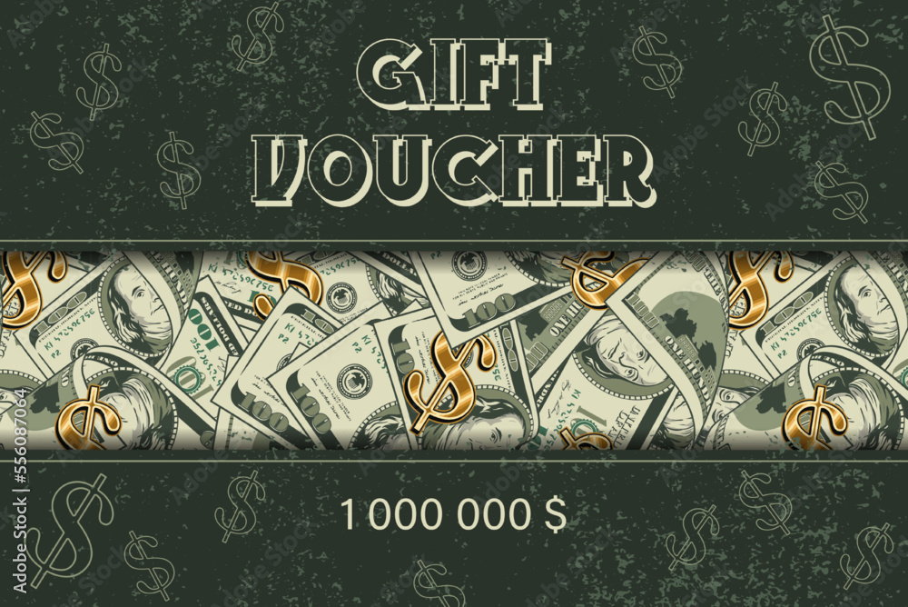 Gift certificate layout with money background with 100 dollar bills ...