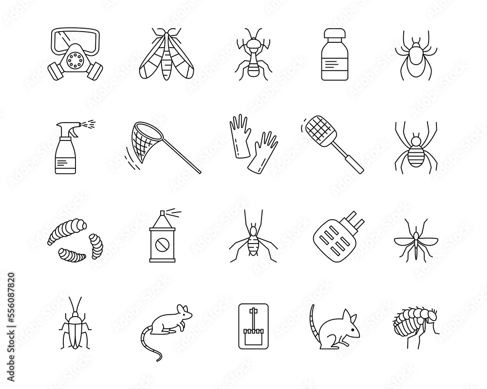 Pest extermination icons. Bug and rat. Control of vermin. Line mosquito ...