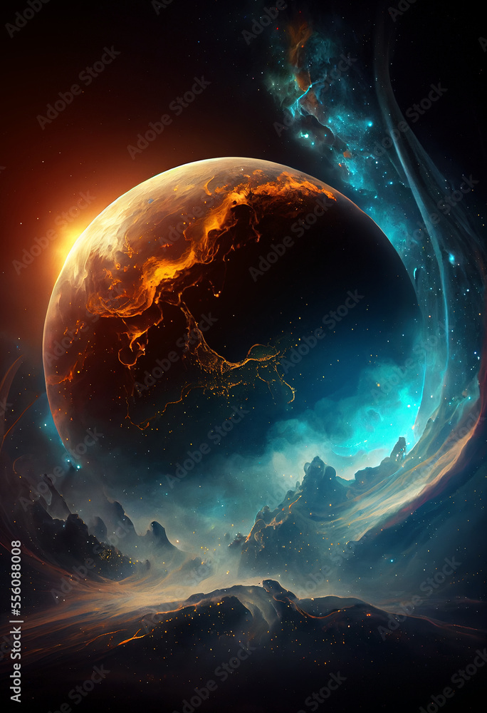 Futuristic distant world in outer space background. Concept Art ...