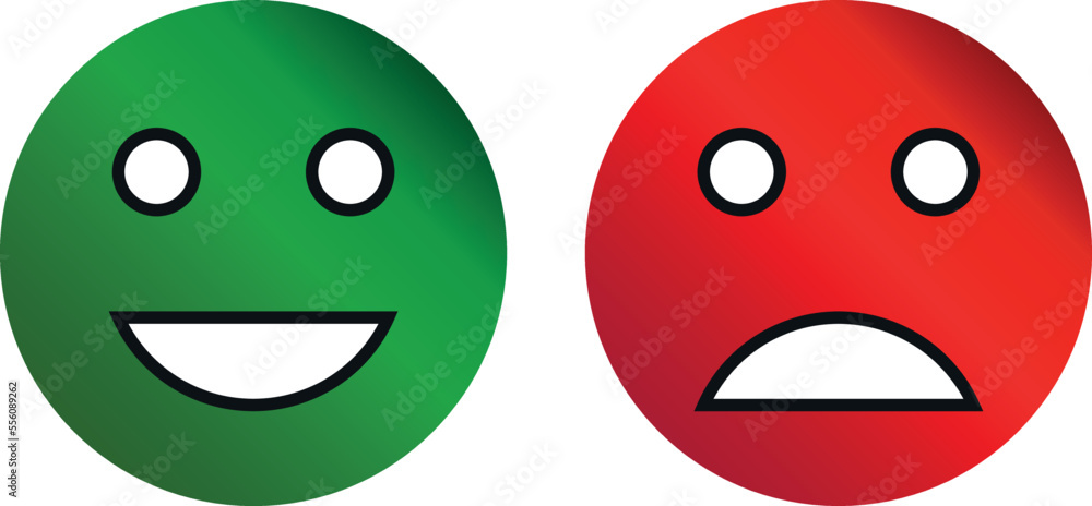 Sad and happy face green and red with gradient Stock Vector | Adobe Stock