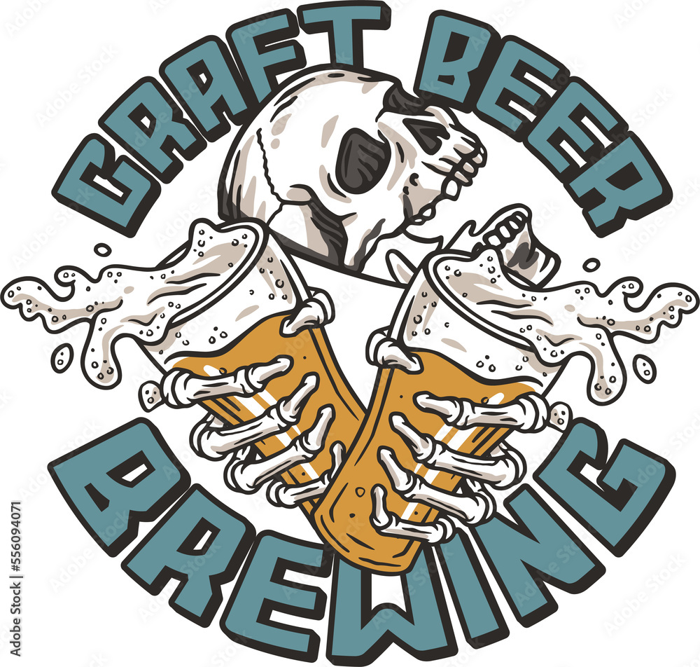 Skeleton with beer glass with splashes foam for bar emblem or drink ...