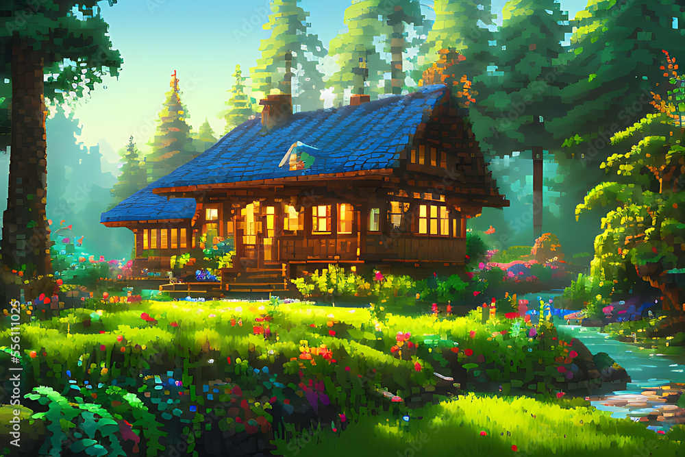 Paisaje rústico en el bosque, pixel art y anime - AI Generated Art ...