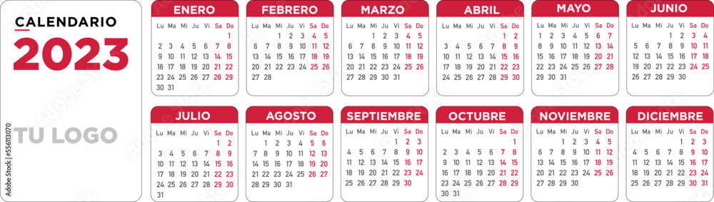 Calendario 2023 español. Semana comienza el lunes Stock Vector | Adobe ...