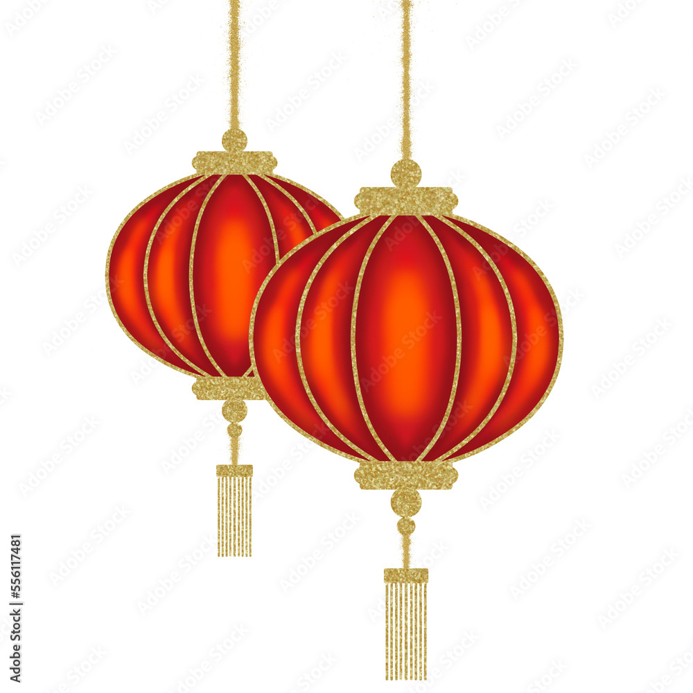 hanging Chinese New Year lanterns. Lunar element. red and gold, perfect ...