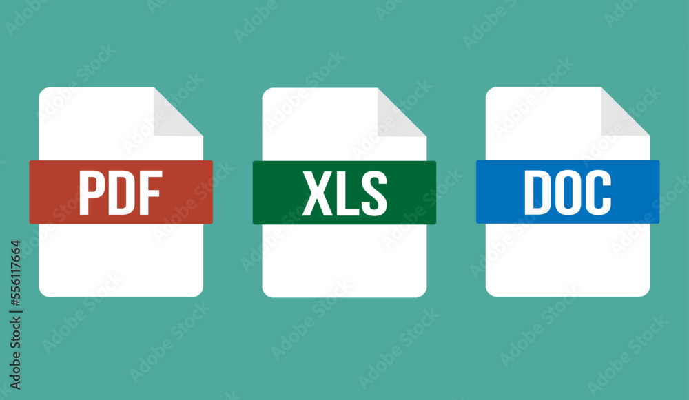 Vector DOC, PDF, XLS. Collection of file type icons. File formats ...