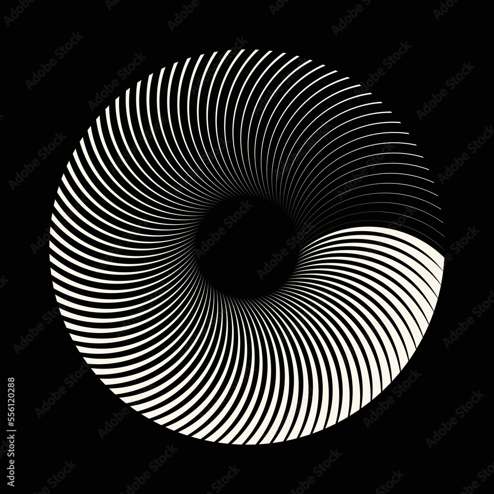 White curved radial lines with different thickness, as a logo or ...