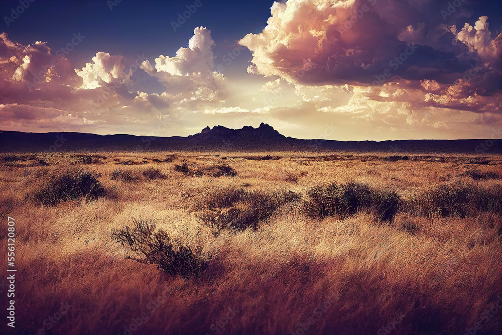 Beautiful remote texas landscape with mountains, dry fields and clouds ...