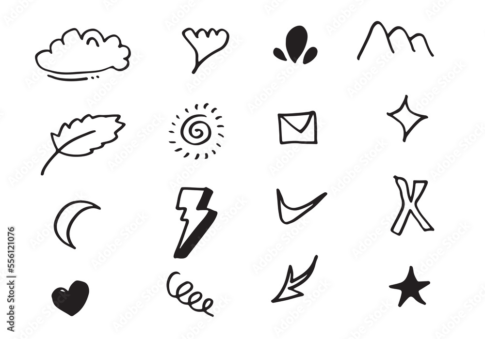 Set of cute hand drawn line scribble expression signs.emoticon effects ...