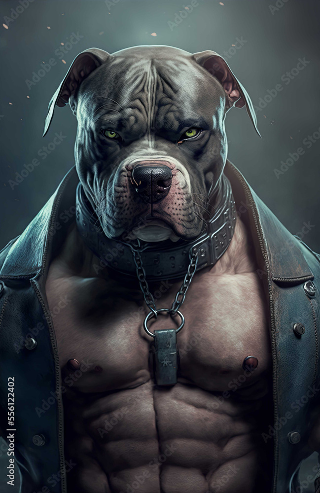 anthropomorphic pit bull on dark gym background , apocalyptic ...