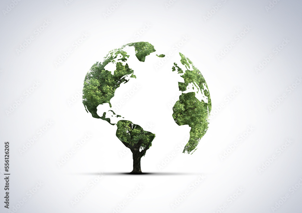Tree shaped like the World map. Green World Map- tree shaped of world ...