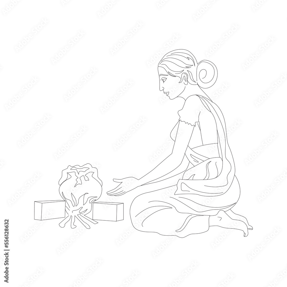 Sinhala and Tami Aurudu, line drawing art, vector illustration Stock ...
