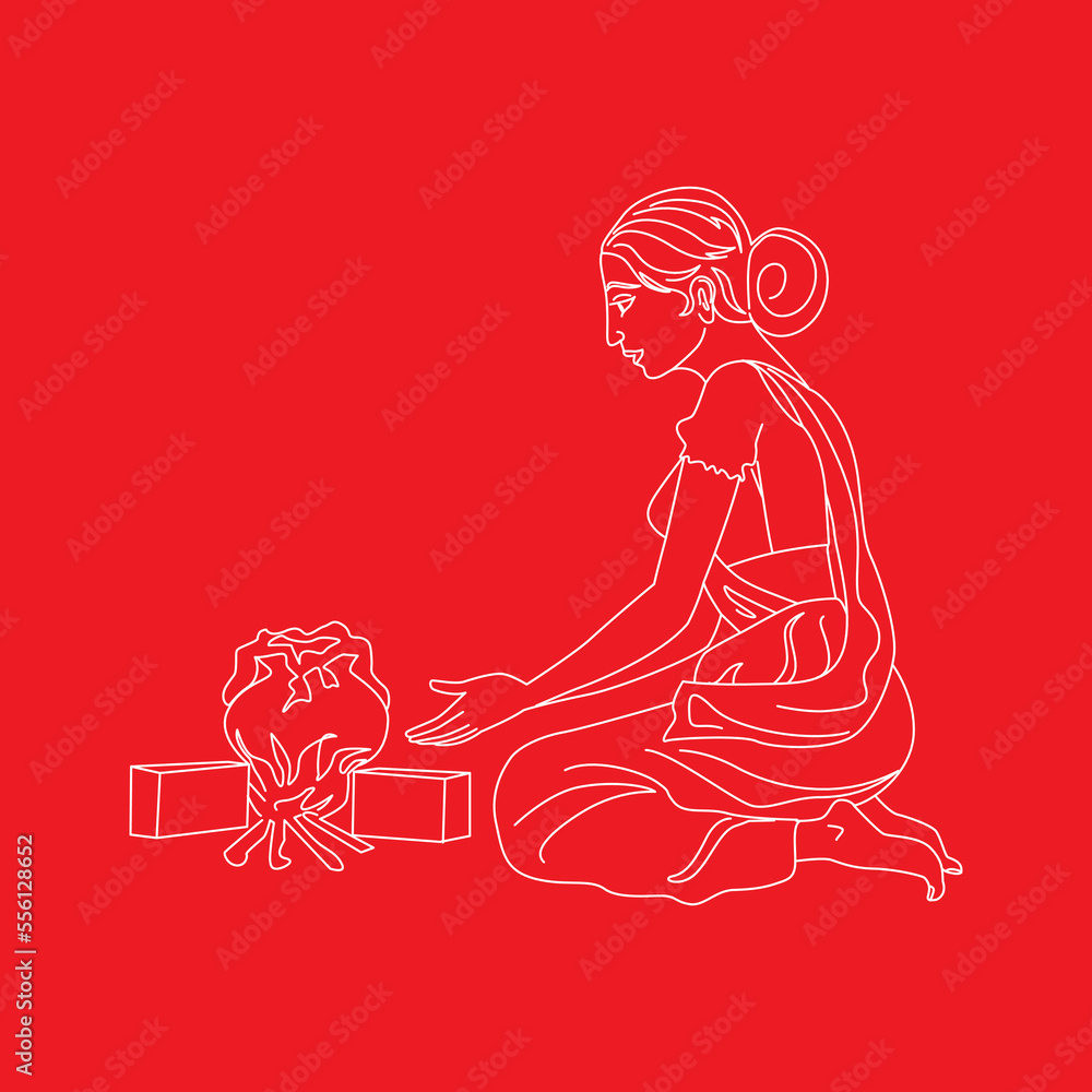 Sinhala and Tami Aurudu, line drawing art, vector illustration Stock ...