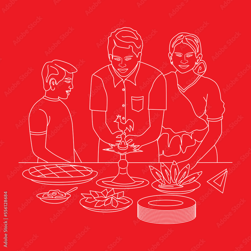 Sinhala and Tami Aurudu, line drawing art, vector illustration Stock ...