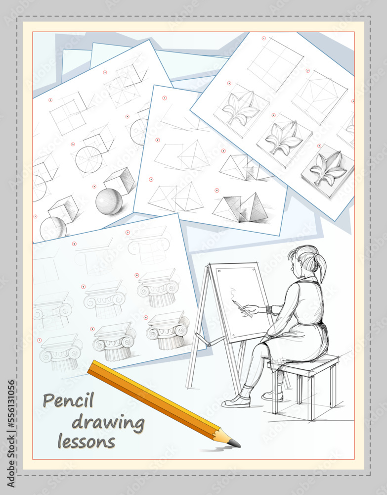 Cover for educational book for artists. Pencil drawing lessons ...
