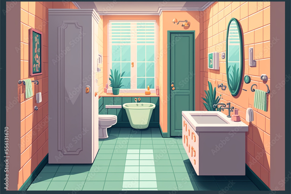 interior of a bathroom cartoon background generative ai Stock ...