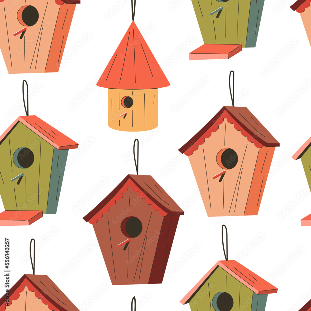 Birdhouse vector cartoon seamless pattern background for wallpaper ...