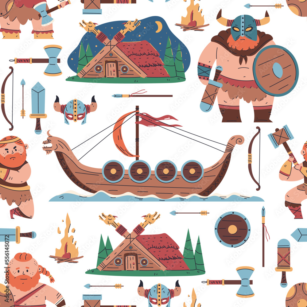 Viking vector cartoon seamless pattern background for wallpaper ...