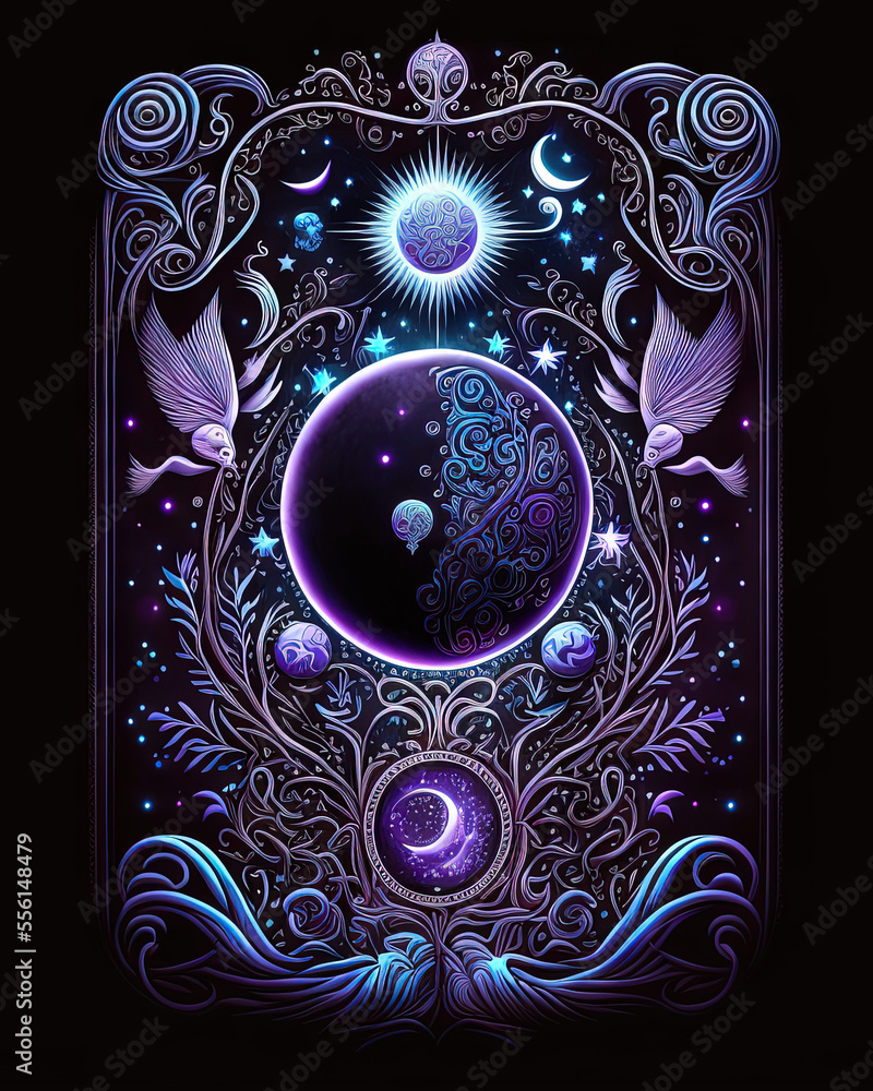 black background tarot card, astrological pattern,beautiful Moonstone ...