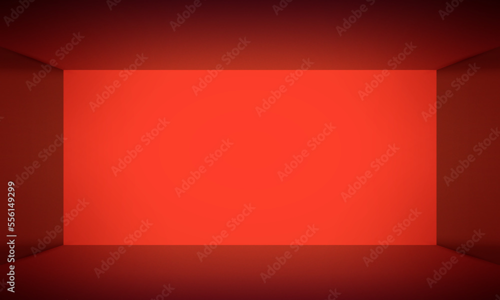 Abstract red empty room with bright front screen and space for text ...