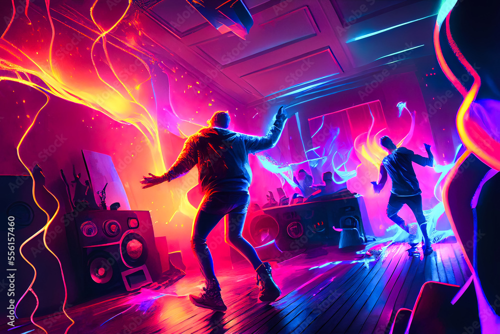 Illustration of dancing people in a club. Abstract illustration with ...