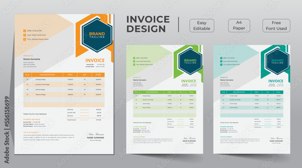Corporate and business invoice design template design, Company invoice ...