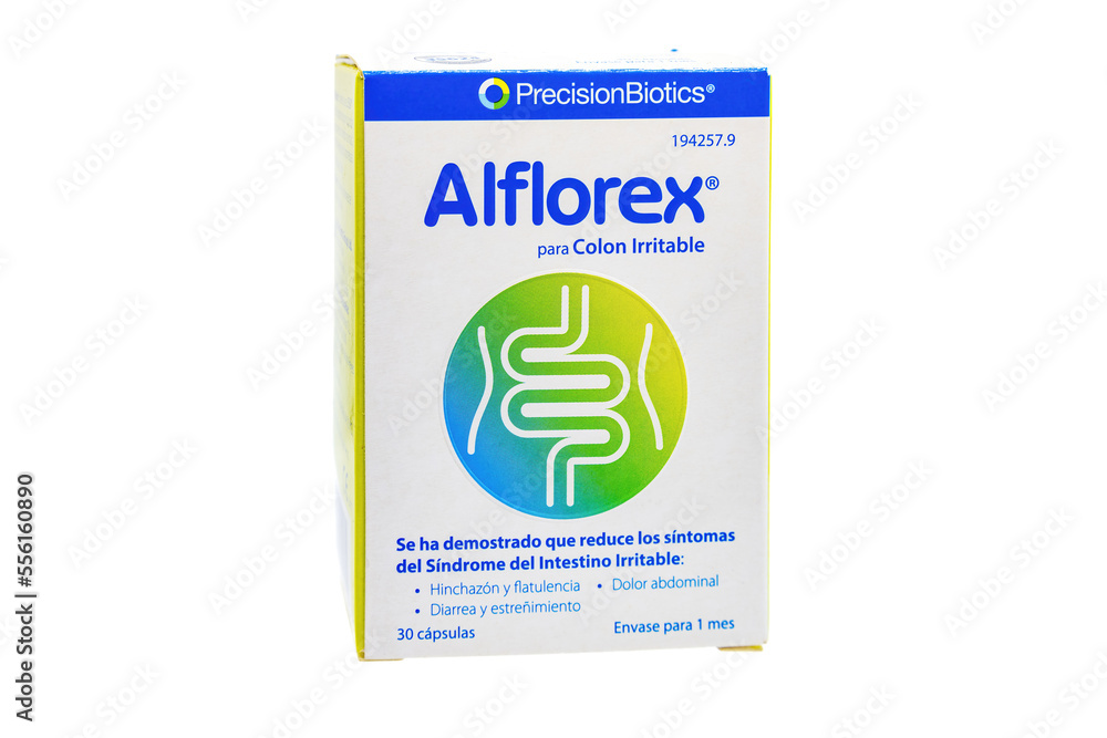 Huelva, Spain - December 24, 2022: Spanish box of Alflorex. It is a ...