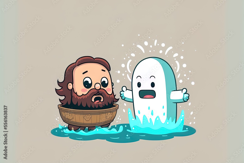 cartoon figure being baptized by Jesus Christ. Illustration of an ...