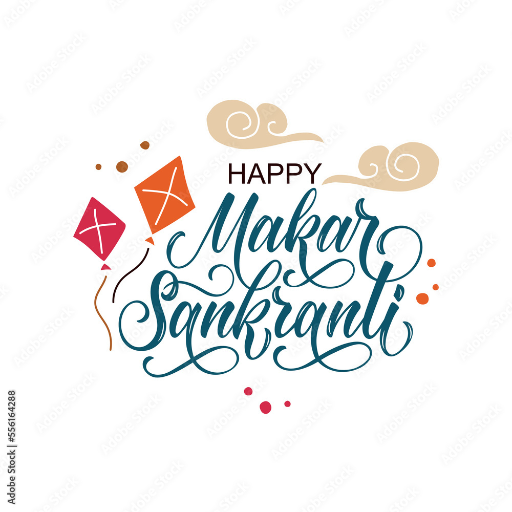 Happy Makar Sankranti handwritten text. Modern brush calligraphy, hand ...