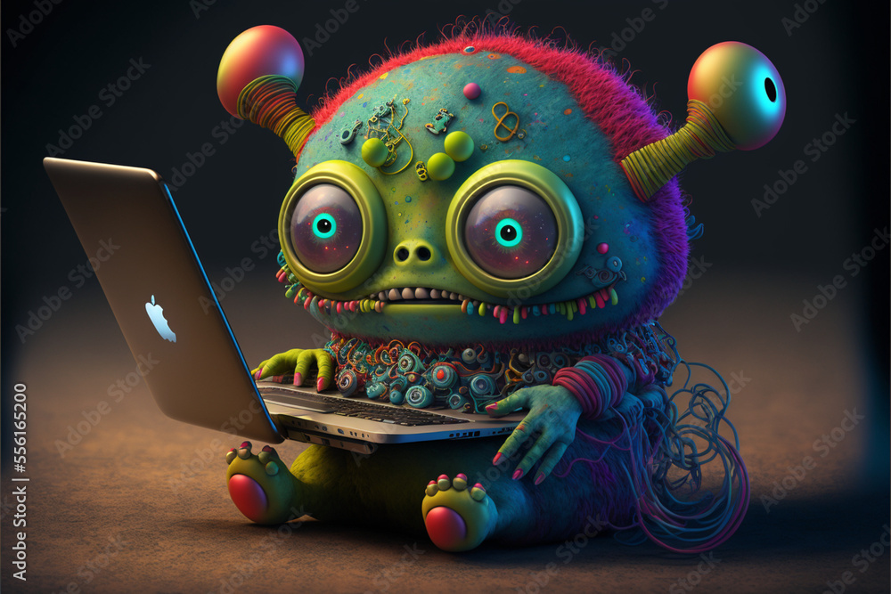 Cute little baby alien monsters working and crafting. Colorful monster ...