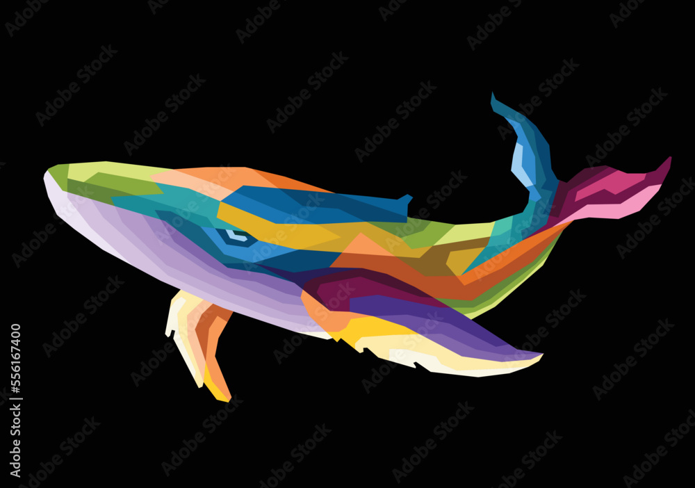 colorful whale pop art portrait isolated decoration Stock Vector ...