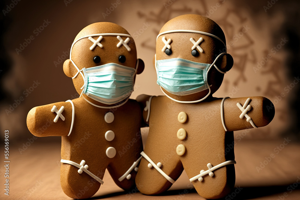Ilustracja Stock: Funny holiday gingerbread men wearing surgical and ...