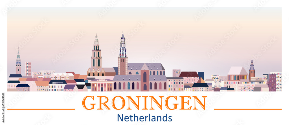 Groningen skyline in bright color palette vector illustration Stock ...