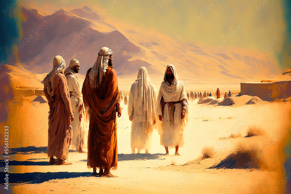 everyday scenario of Jesus and the apostles in the desert. Generative ...