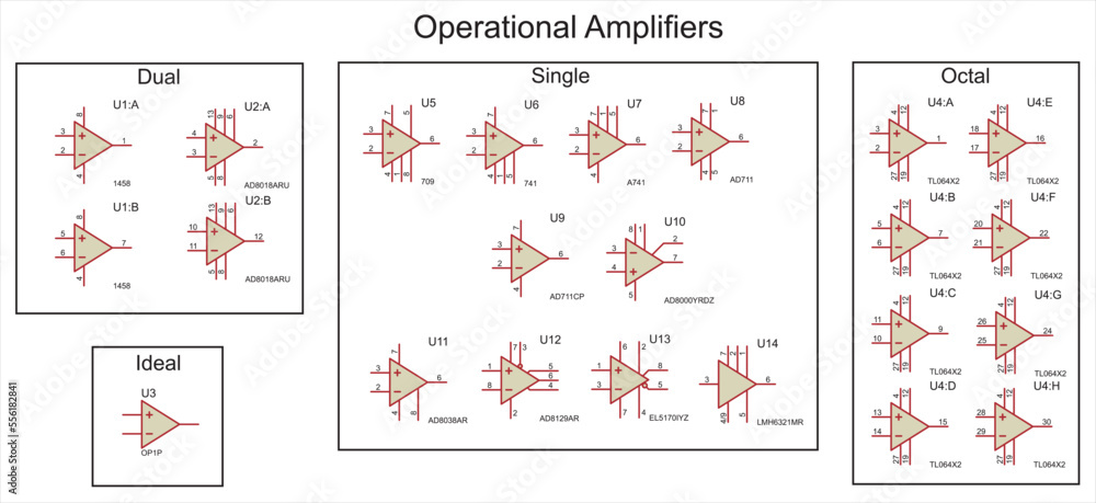 Conditional graphic designations of operational amplifier chips. Vector ...