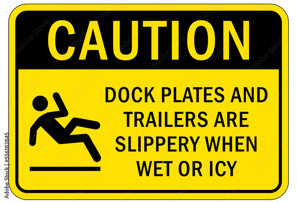 Ice warning sign and labels dog plate and trailers are slippery when ...