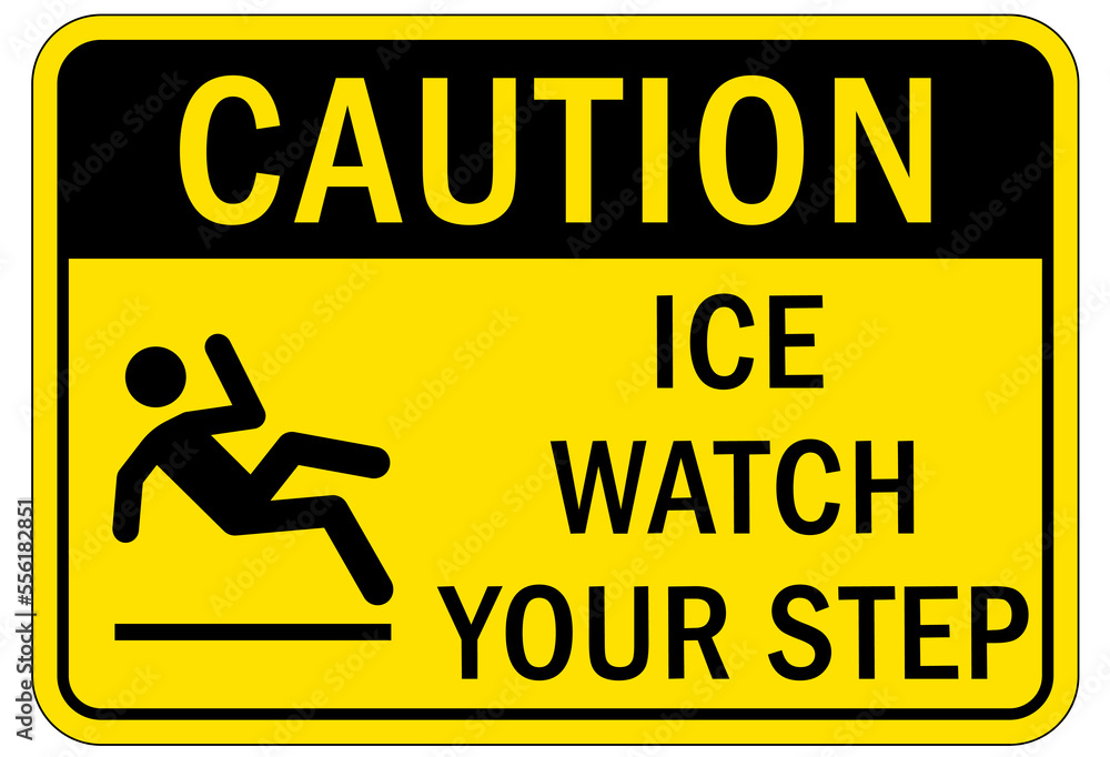 Ice warning sign and labels watch your step Stock Vector | Adobe Stock