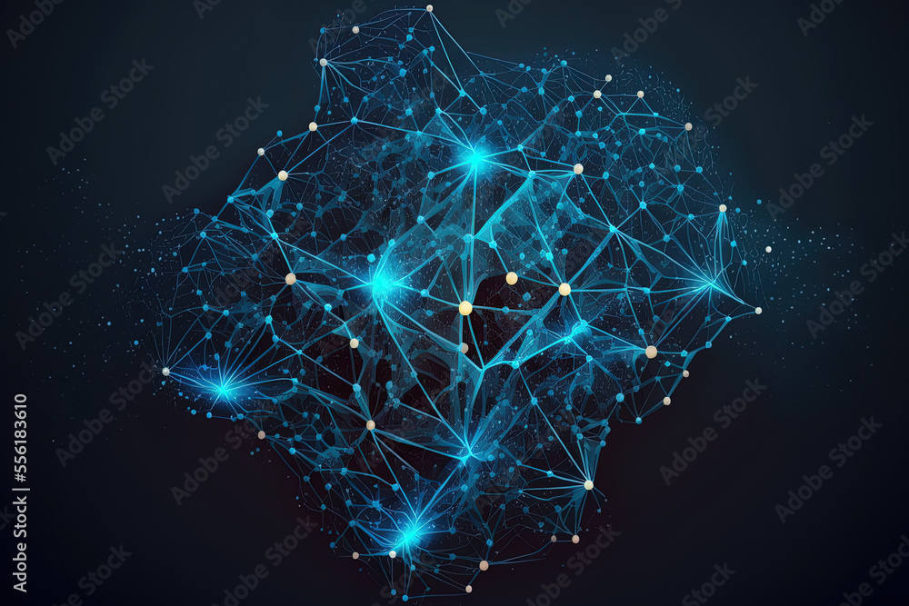 polygonal blue abstract background shapes network neural connections ...