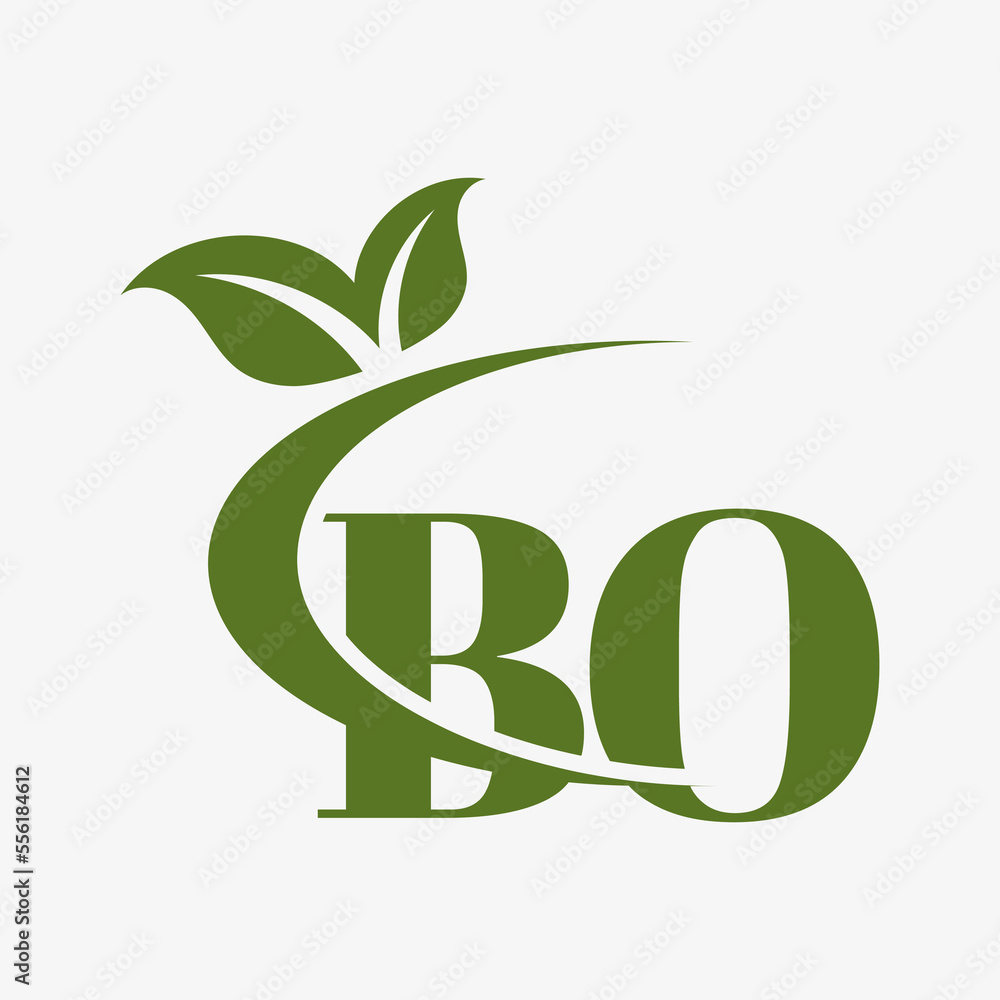 BO Letter Logo with swoosh leaves icon vector. BO creative and nature ...