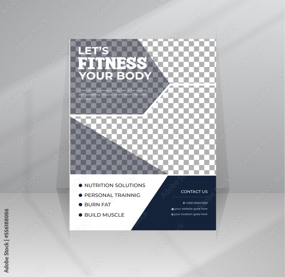 Body Fitness Gym Flyer and poster design template with photo space ...