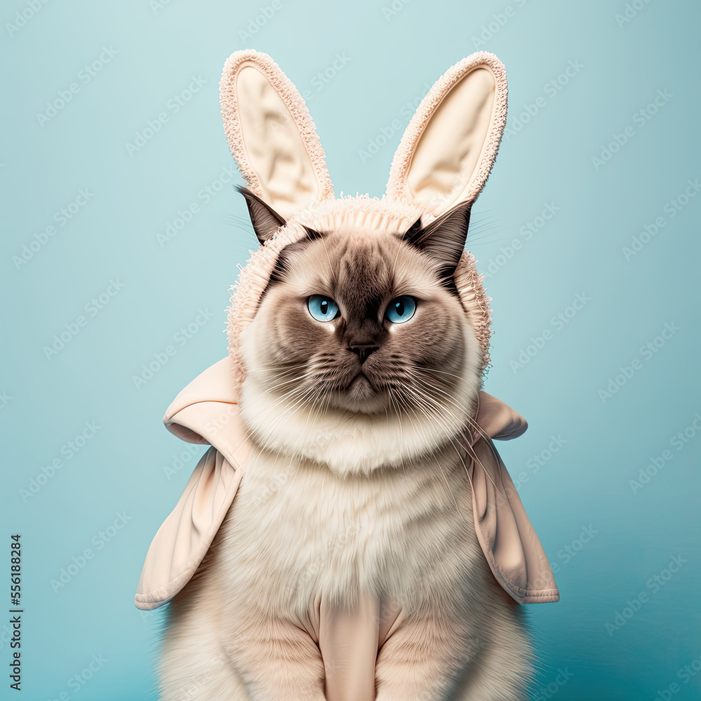cat dressed as bunny for Easter on pastel color backdrop Stock ...
