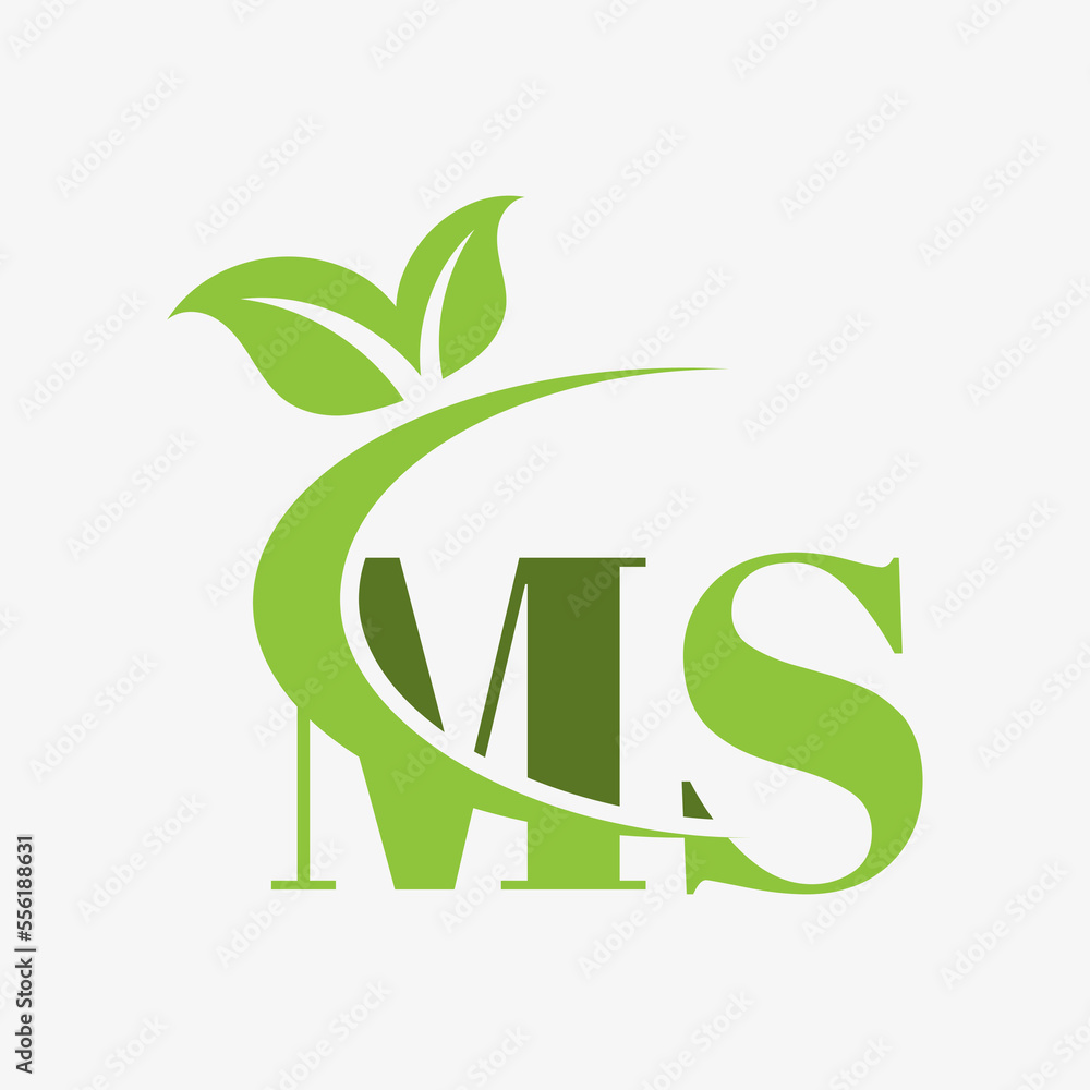 MS Letter Logo with swoosh leaves icon vector. MS creative and nature ...