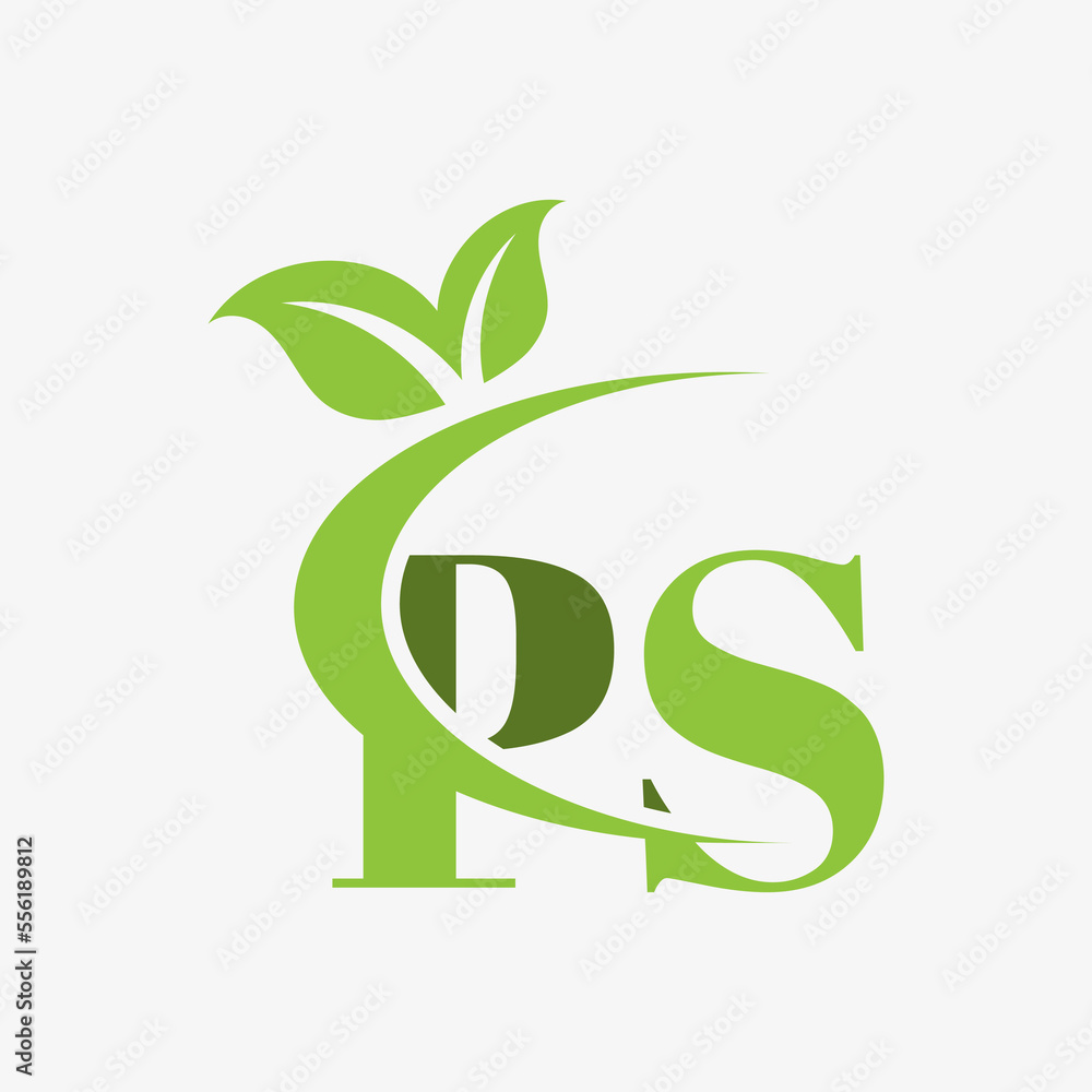 PS Letter Logo with swoosh leaves icon vector. PS creative and nature ...