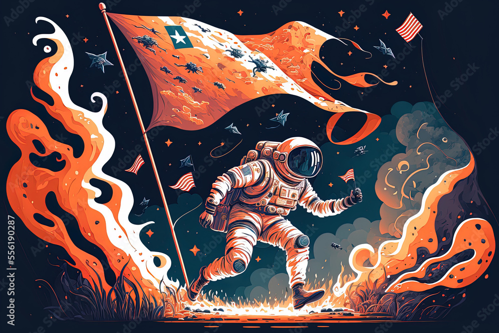 outer space scene with astronaut character exploring. Spaceman in ...