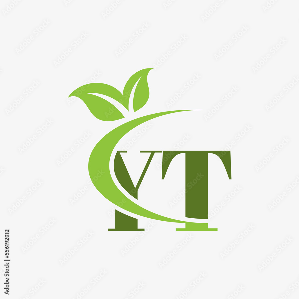 YT Letter Logo with swoosh leaves icon vector. YT creative and nature ...
