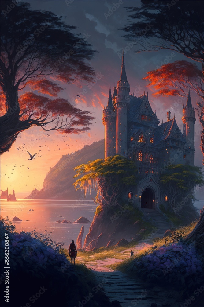 A lovely anime style concept of a medieval castle in a fantasy ...