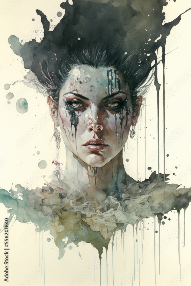 Ink splatter portrait of a beautiful woman; created with Generative AI ...