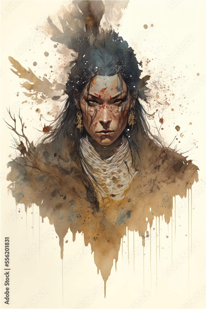 Ink splatter portrait of a beautiful woman; (GENERATIVE AI, FICTIONAL ...